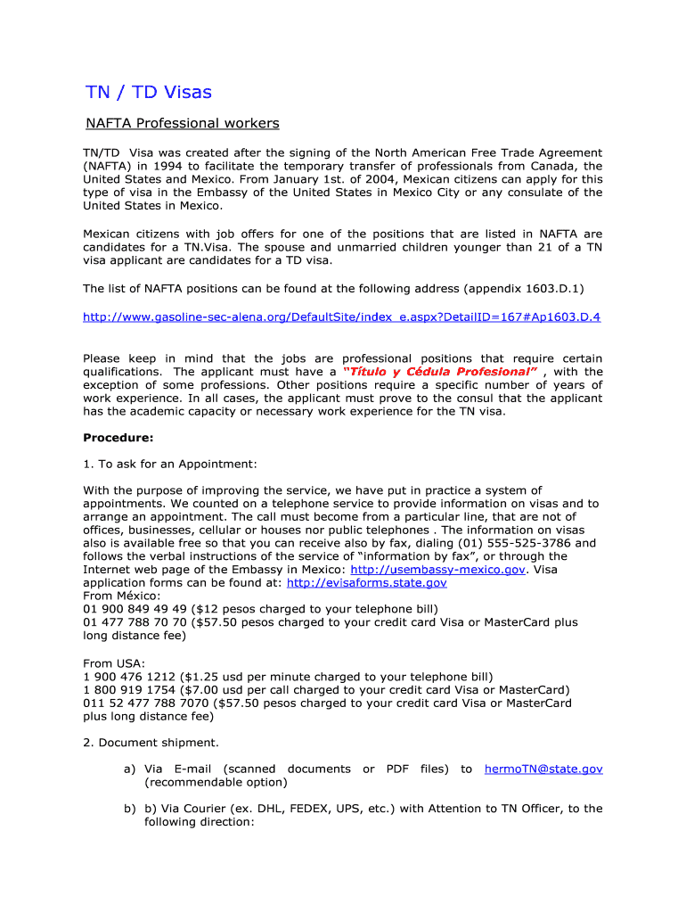 Fillable Online TN / TD Visas - Consulate General of the United States ...