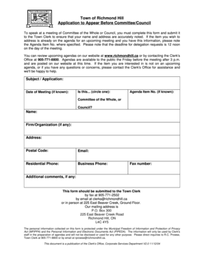 Fillable Online Town of Richmond Hill Application to Appear Before ...