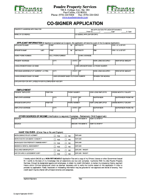 Fillable Online Co-Signer Application Form - Poudre Property Services ...