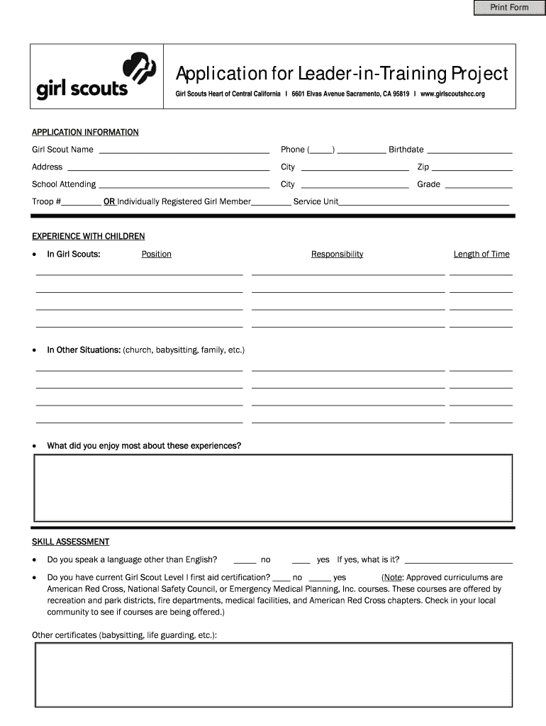 Fillable Online girlscoutshcc Application for Leader-in-Training ...