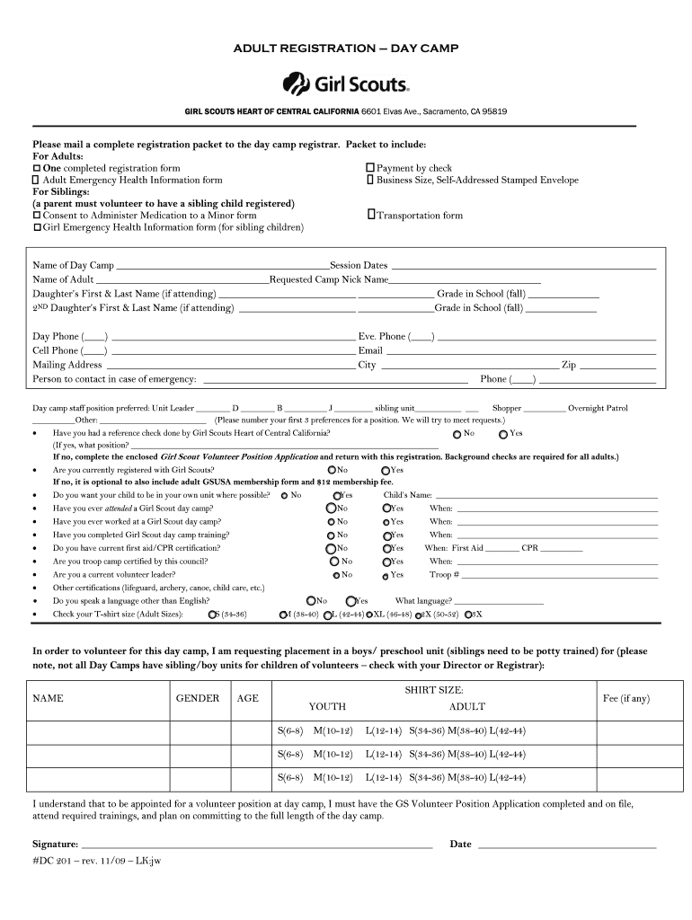 Fillable Online girlscoutshcc Adult registration day camp - Girl Scouts ...