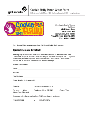 Fillable Online girlscoutshcc Cookie Rally Patch Order Form - Girl ...