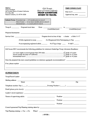 Fillable Online girlscoutshcc Troop Adventure Intent to Travel 893 ...