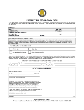 Fillable Online countytreasurer PROPERTY TAX REFUND CLAIM FORM Fax ...