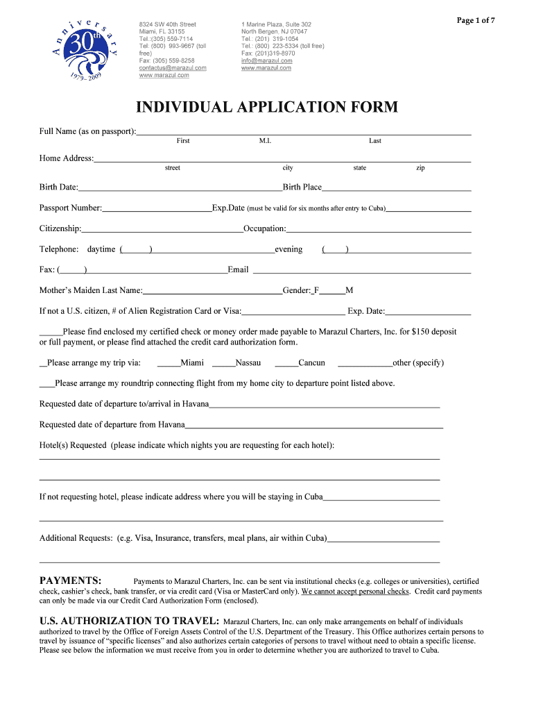 Fillable Online Individual Application Form - Marazul Fax Email Print ...