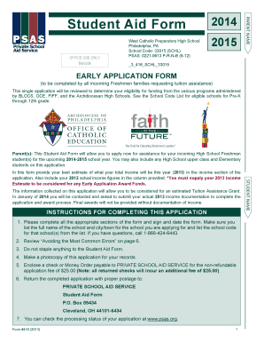 Fillable Online Student Aid Form - West Catholic Preparatory High School Fax Email Print - pdfFiller