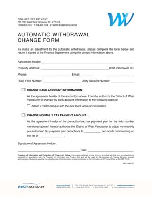 Fillable Online westvancouver AUTOMATIC WITHDRAWAL CHANGE FORM ...