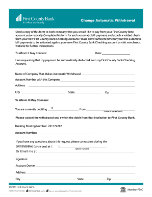 Fillable Online Auto Withdrawal Form - First County Bank Fax Email ...