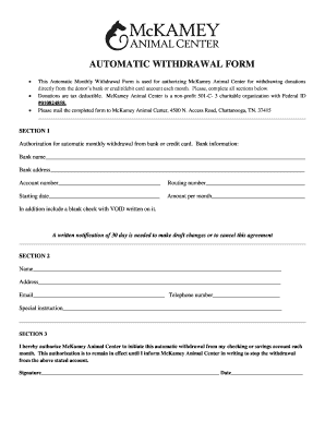 Fillable Online AUTOMATIC WITHDRAWAL FORM - McKamey Animal Center Fax ...
