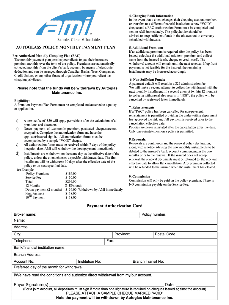 Fillable Online ami ab Monthly Payment Form - AMI - ami ab Fax Email ...