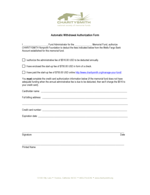 Fillable Online Automatic Withdrawal Authorization Form - CHARITYSMITH ...