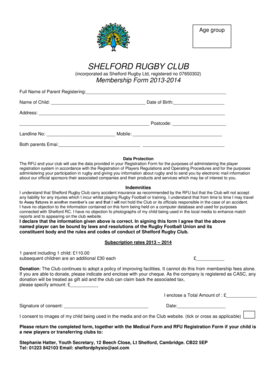 Fillable Online Youth Membership Form 2013-2014 - Pitchero Fax Email ...