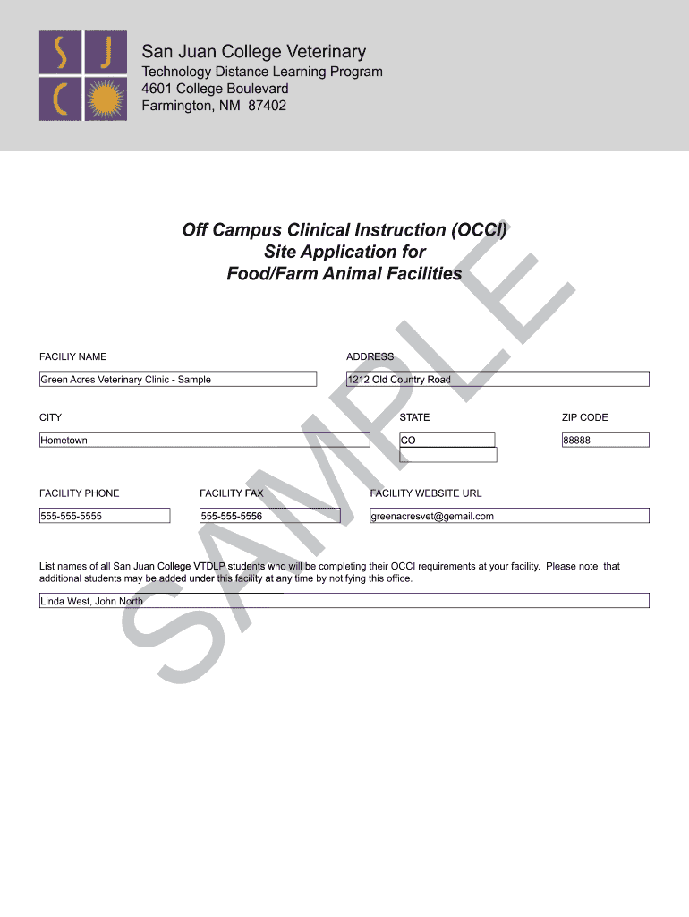 Fillable Online sanjuancollege SAMPLE OCCI Site Application Food_Farm ...