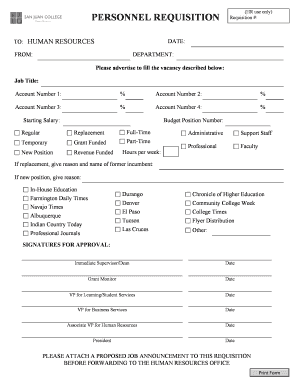 Fillable Online sanjuancollege PERSONNEL REQUISITION Fax Email Print ...