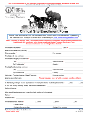 Fillable Online westernu Clinical Site Enrollment Form - Western ...