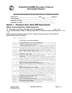 Fillable Online ci el-cajon ca Storm Water SUSMP Applicability Form for ...