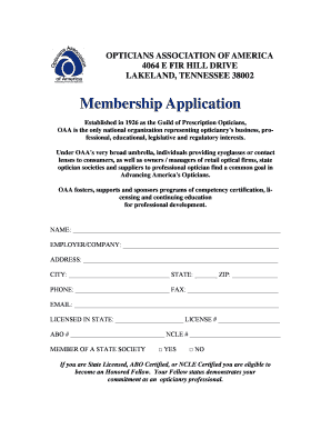 Fillable Online oaa Print Application - Opticians Association of ...