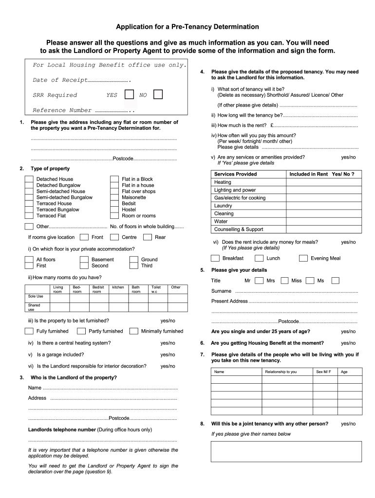Pre Tenancy Application Form Uk Fill Online Printable Fillable Blank PdfFiller