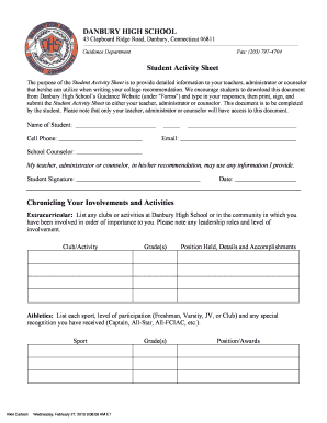 Fillable Online danbury k12 ct DANBURY HIGH SCHOOL - Danbury Public ...