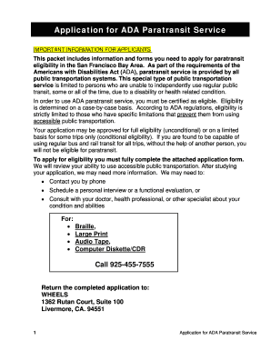 Fillable Online localcommunities Application for ADA Paratransit ...