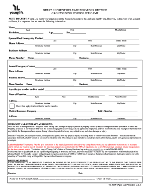 Fillable Online YOUNG LIFE CONSENT FORM - Young Life Camp Fax Email ...