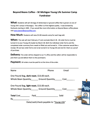 Fillable Online Beyond Beans Coffee Order Form - Southeast Michigan ...