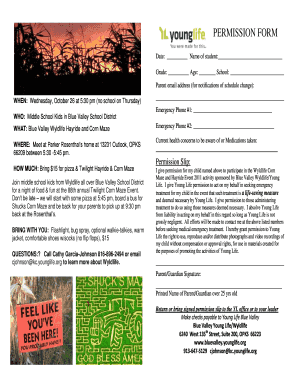 Fillable Online bluevalley younglife PERMISSION FORM PERMISSION FORM ...
