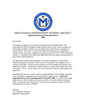 Fillable Online midlothian-isd High School Summer School Information - midlothian-isd Fax Email ...