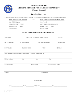 Fillable Online midlothian-isd MIDLOTHIAN ISD Transcript Form-Former Students - midlothian-isd ...
