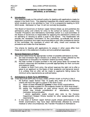 Fillable Online Admissions Criteria to Sixth Form - 2011 policy. R6.2014 Fax Email Print - pdfFiller