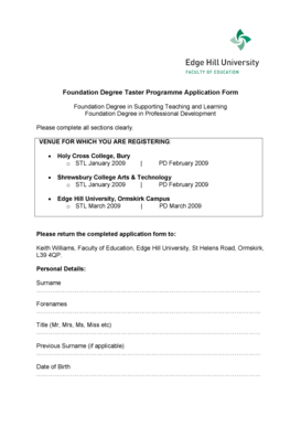 Fillable Online edgehill ac Foundation Degree Taster Programme Application Form - Edge Hill ...