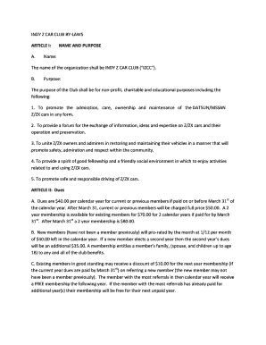 Fillable Online INDY Z CAR CLUB BY-LAWS Fax Email Print - pdfFiller