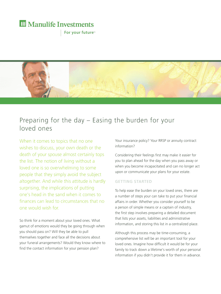 Fillable Online Preparing for the day Easing the burden for your Fax ...