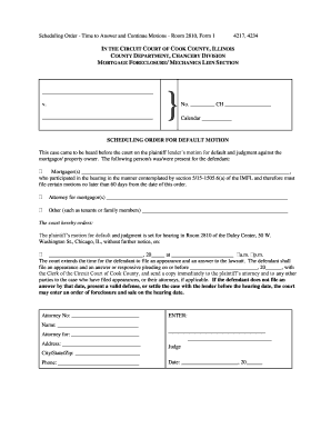Fillable Online cookcountycourt Scheduling Order - Time to Answer and ...