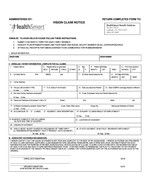 Fillable Online ADMINISTERED BY: RETURN COMPLETED FORM TO: VISION CLAIM ...