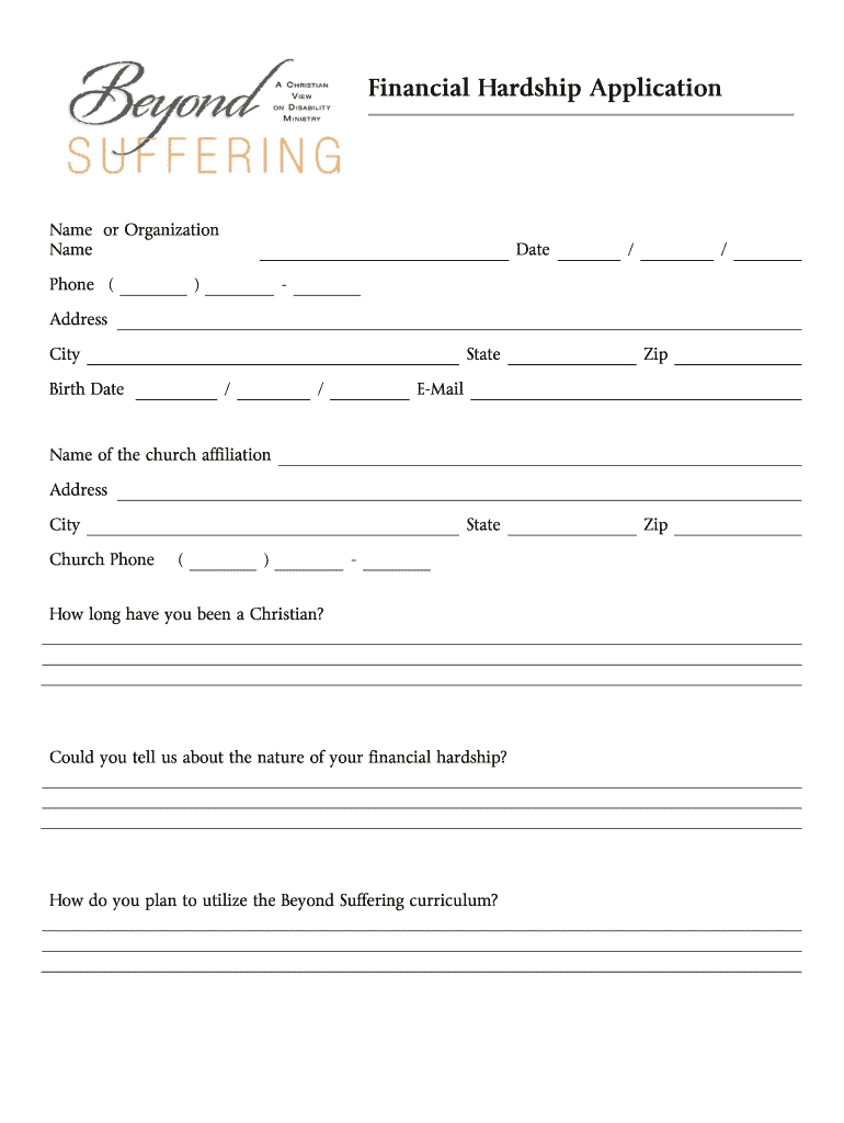 Fillable Online Beyond Suffering Financial Hardship Application - Joni ...
