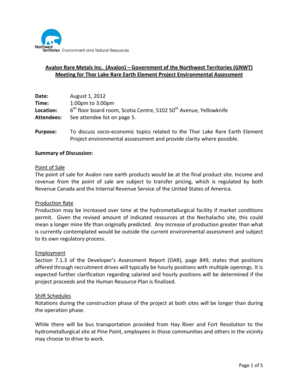 Fillable Online Meeting Minutes - GNWT-Avalon 1-Aug-12 Fax Email Print ...