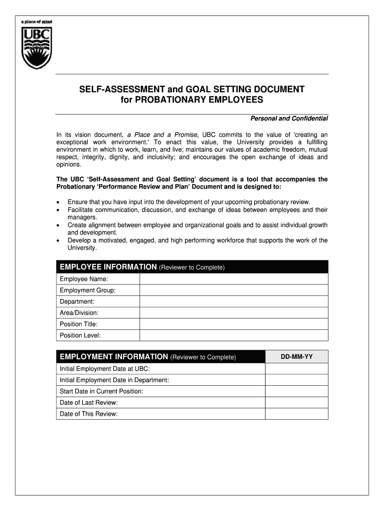 Fillable Online SELF-ASSESSMENT and GOAL SETTING DOCUMENT Fax Email ...