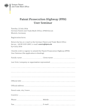 Fillable Online dpma Patent Prosecution Highway (PPH) User Seminar ...