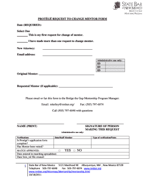 Fillable Online nmbar PROTEGE TRANSFER TO NEW MENTOR REQUEST FORM ...