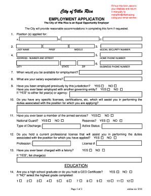 Fillable Online villarica City of Villa Rica EMPLOYMENT APPLICATION Fax ...