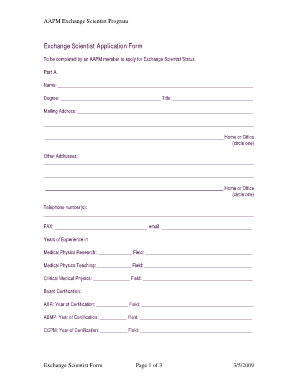Fillable Online aapm Exchange Scientist Application Form - aapm Fax ...