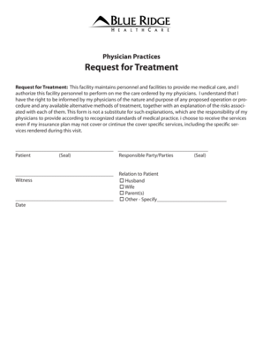 Fillable Online blueridgehealth Request for Treatment Form - Blue Ridge ...