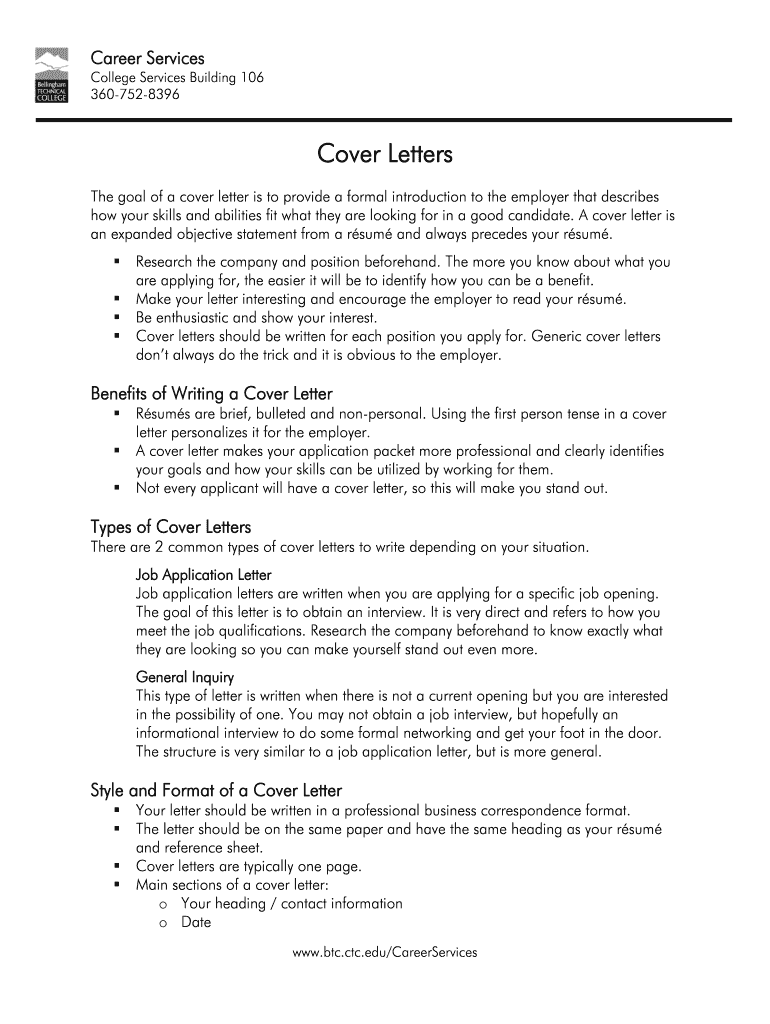 Fillable Online btc ctc Cover Letters - Bellingham Technical College ...