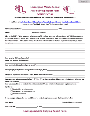Fillable Online cobbk12 Anti-Bullying Report Form Fax Email Print ...