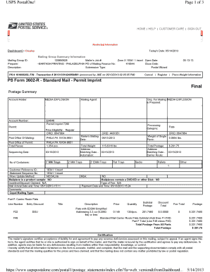 Fillable Online PS Form 3602-R - Standard Mail - Permit Imprint Page 1 ...