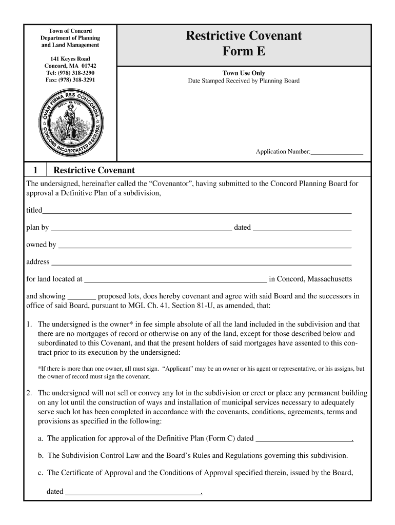 Fillable Online concordma Form E Restrictive Covenant Fax Email Print ...