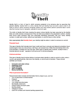 Fillable Online Identity theft is a form of fraud in which someone ...