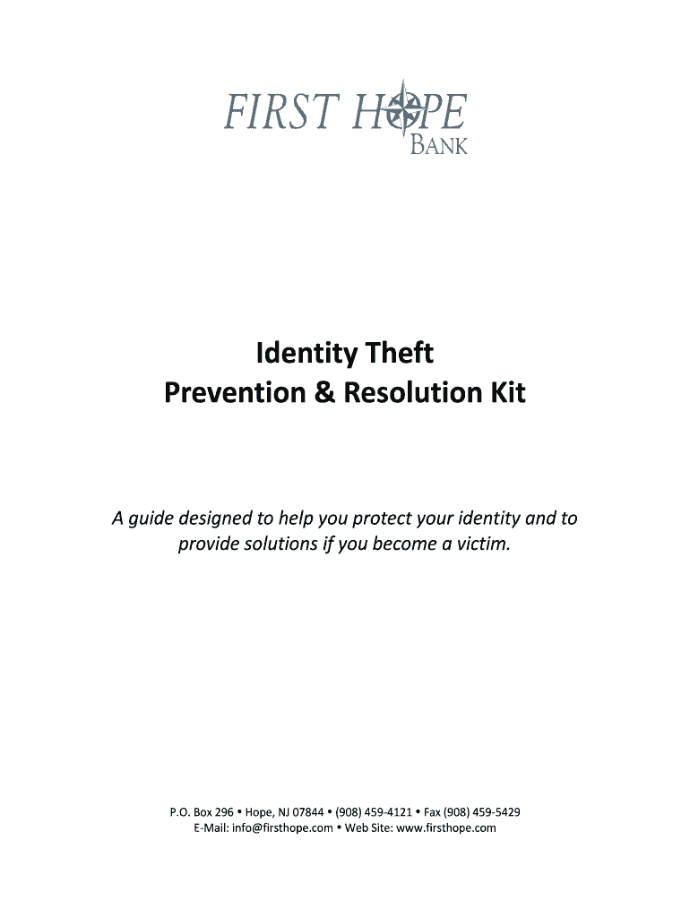 Fillable Online Identity Theft Prevention & Resolution Packet. - First ...