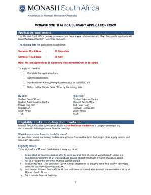 Fillable Online MONASH SOUTH AFRICA BURSARY APPLICATION FORM Fax Email ...